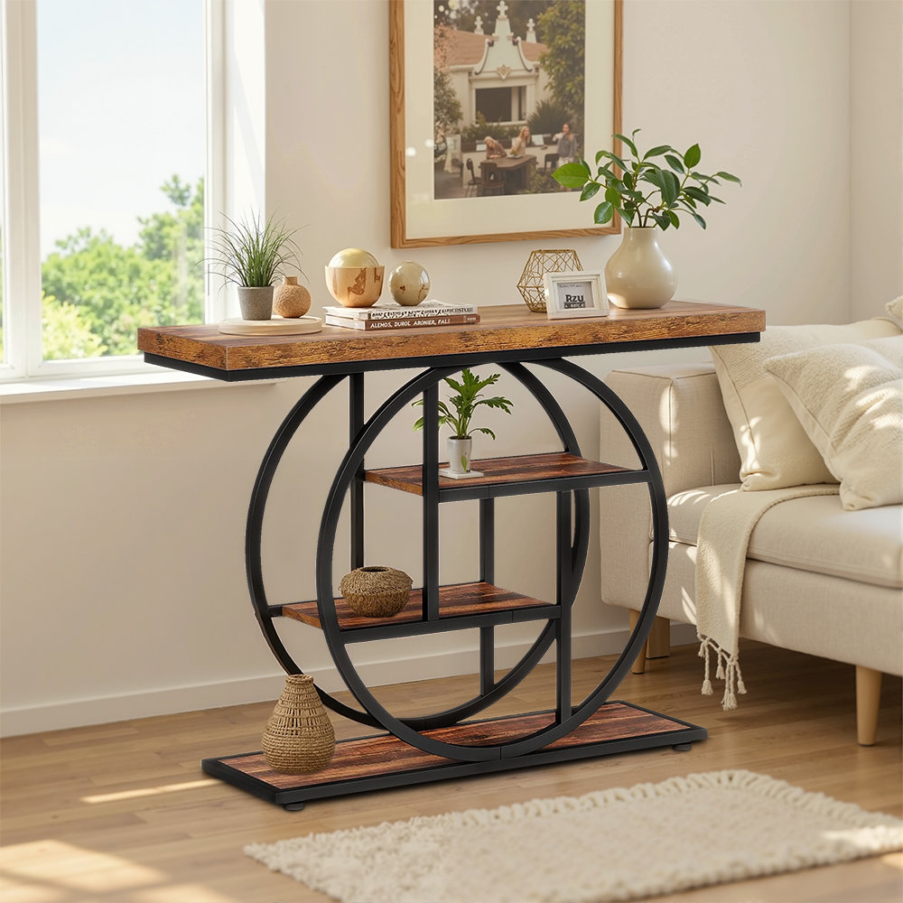 17 Stories 41.3" Console Table, Industrial 4-Tier Sofa Entryway Table with Circle Base - Wayfair ...